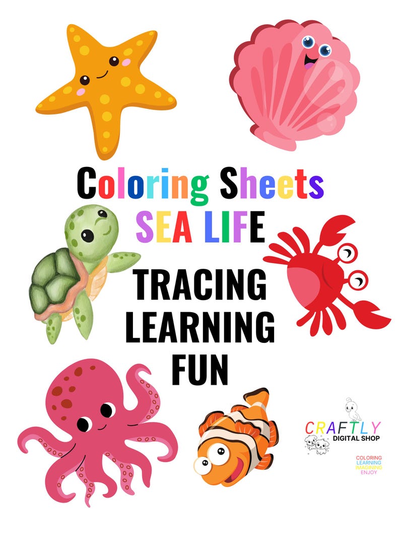 Sea Animals Coloring Pages for Kids | 5 Printable Ocean Sheets | Shark ...