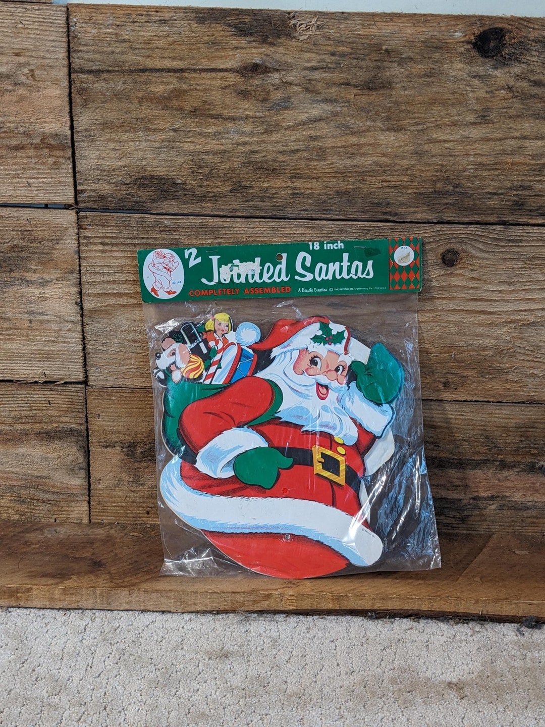NIP FREE SHIPPING Vtg Mid Century Beistle 2 Jointed Santa Die Cut ...