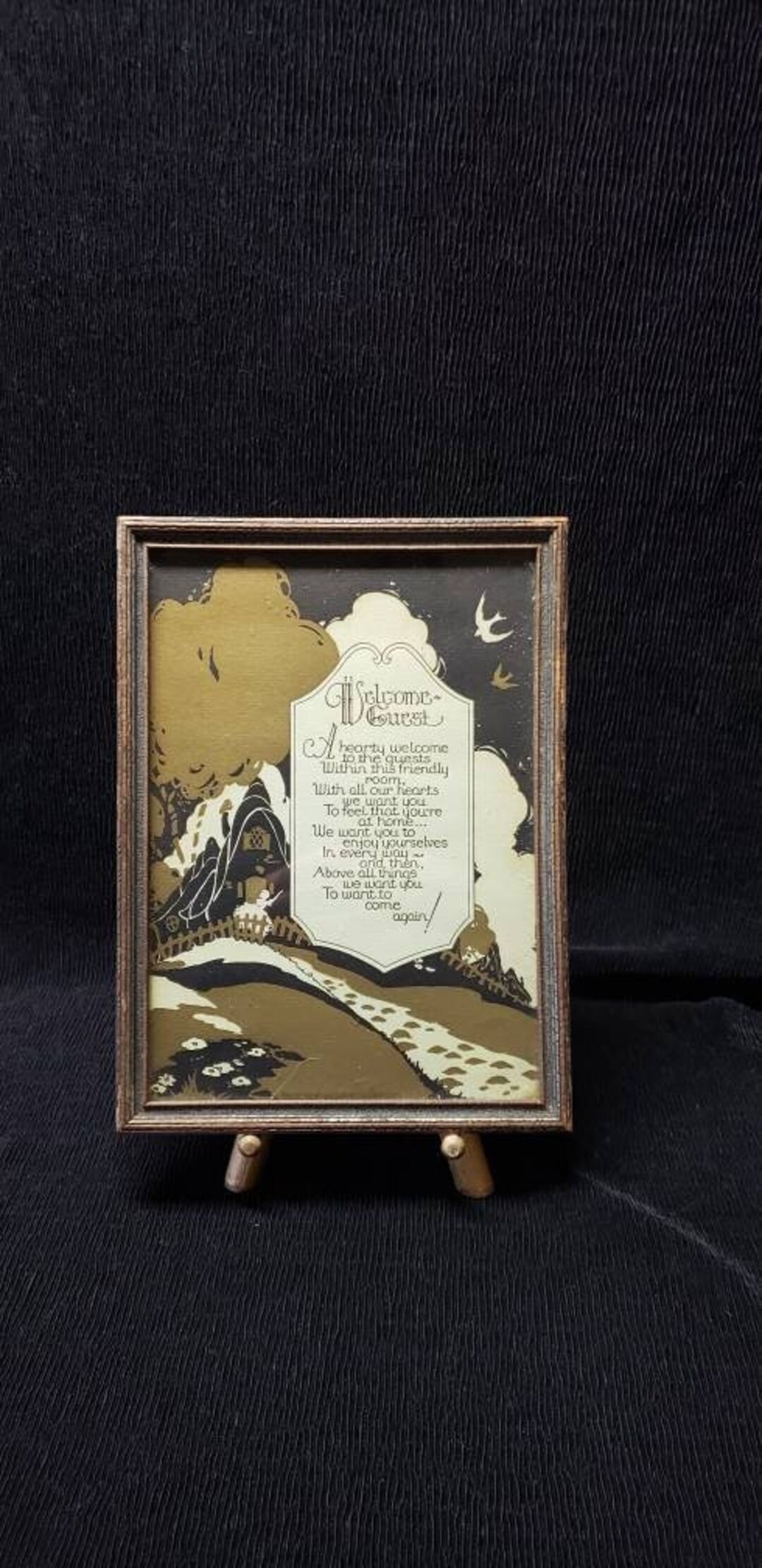 REDUCED FREE SHIPPING Vtg Art Deco Framed Welcome Guest Motto Print ...