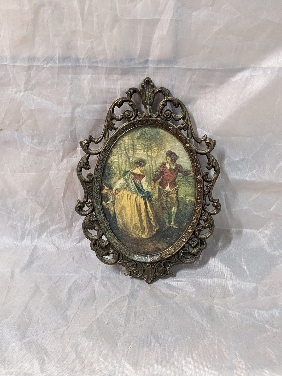 FREE SHIP Vtg Antique Brass Fancy Scroll Designs Framed Victorian Lady ...