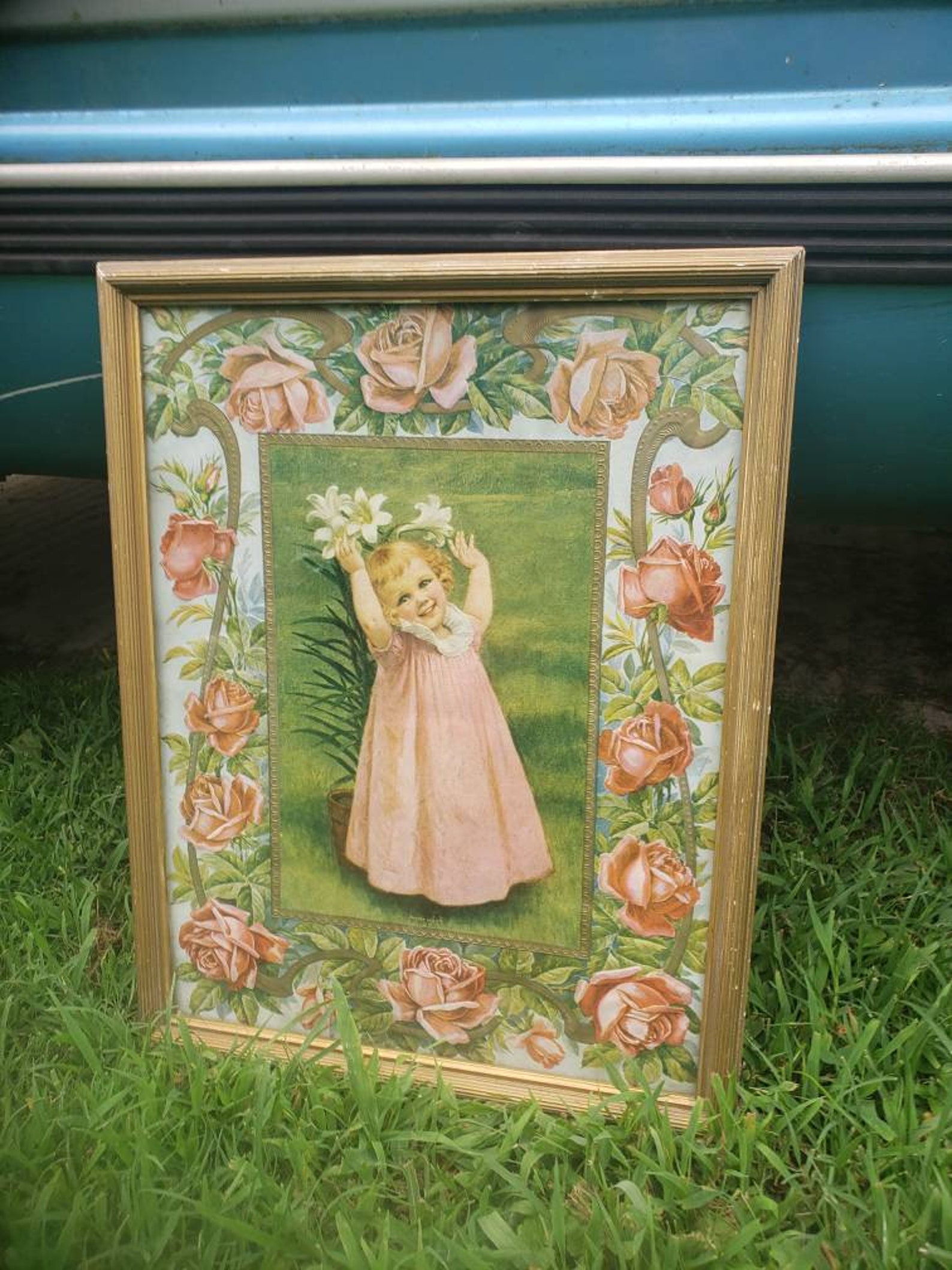 REDUCED FREE SHIPPING Vtg Gold Tone Framed Pink Roses Young - Etsy