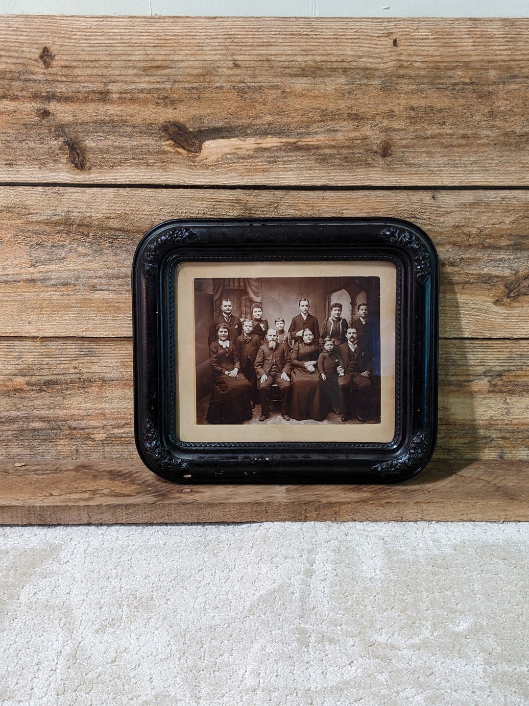 FREE SHIPPING Antique Dark Wood Framed Sepia Tone Family Photo Ornate ...