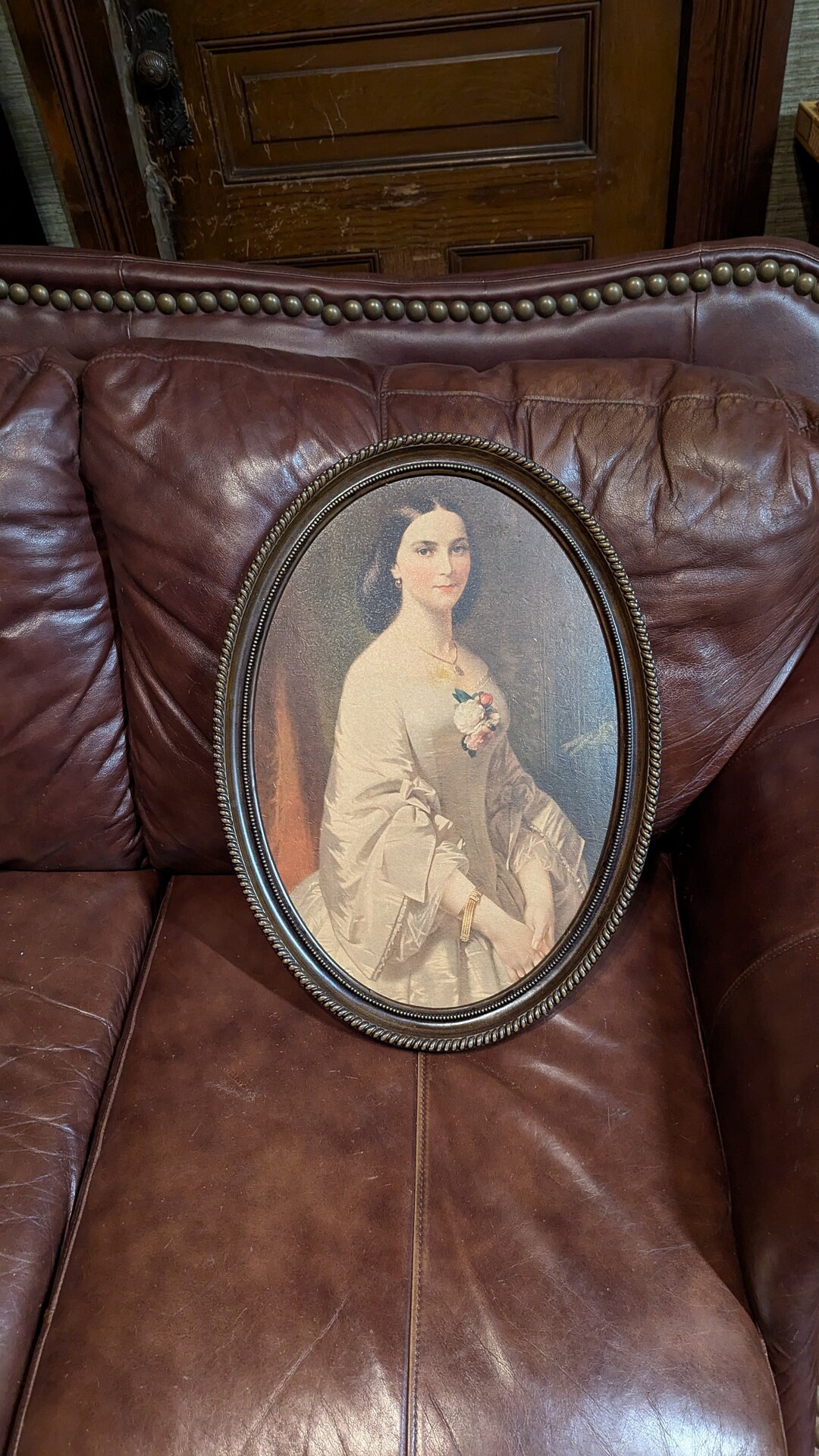 FREE SHIP Vtg Antique Style Stained Wood Ribbed Band Framed Southern ...