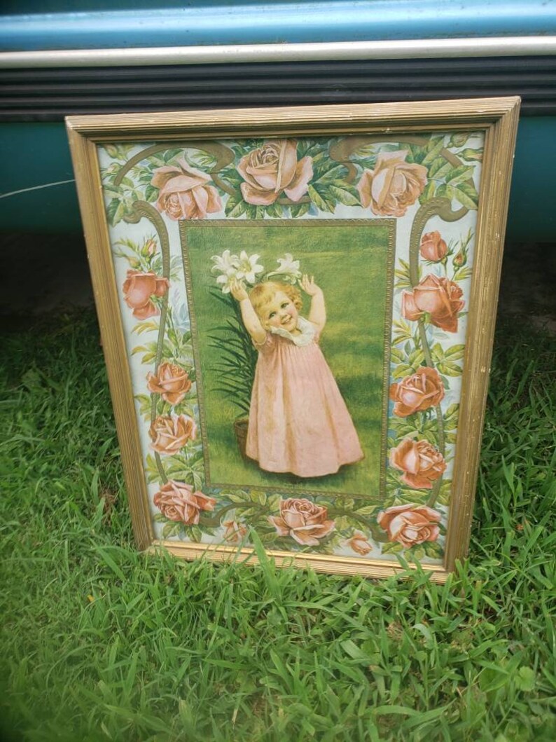 REDUCED FREE SHIPPING Vtg Gold Tone Framed Pink Roses Young - Etsy