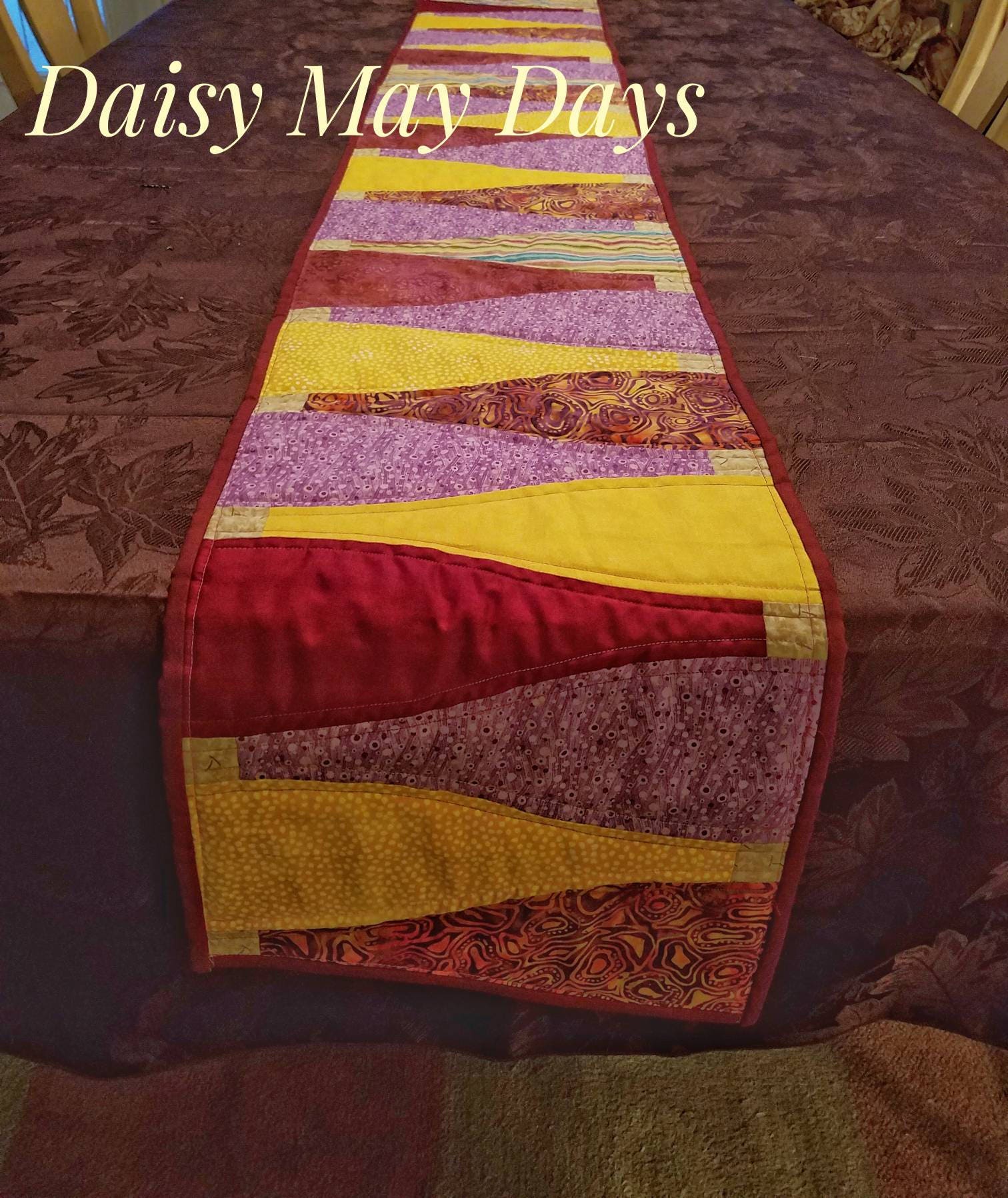 Colorful Scrappy Quilted Table Runner: Wine Bottle Patchwork - Etsy