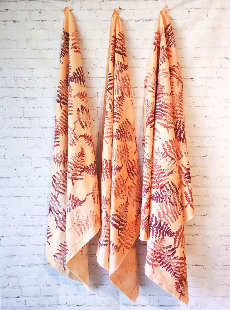 Autumn Large Leaf Print Artisan Fabric Hand Dyed Fabric Handprinted ...