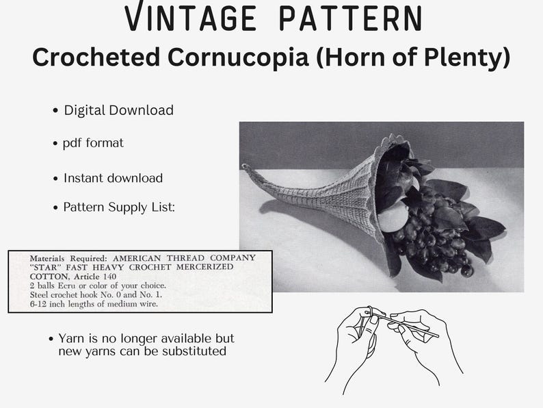 Vintage Crochet Pattern, Horn of Plenty, Cornucopia, Circa 1950s ...