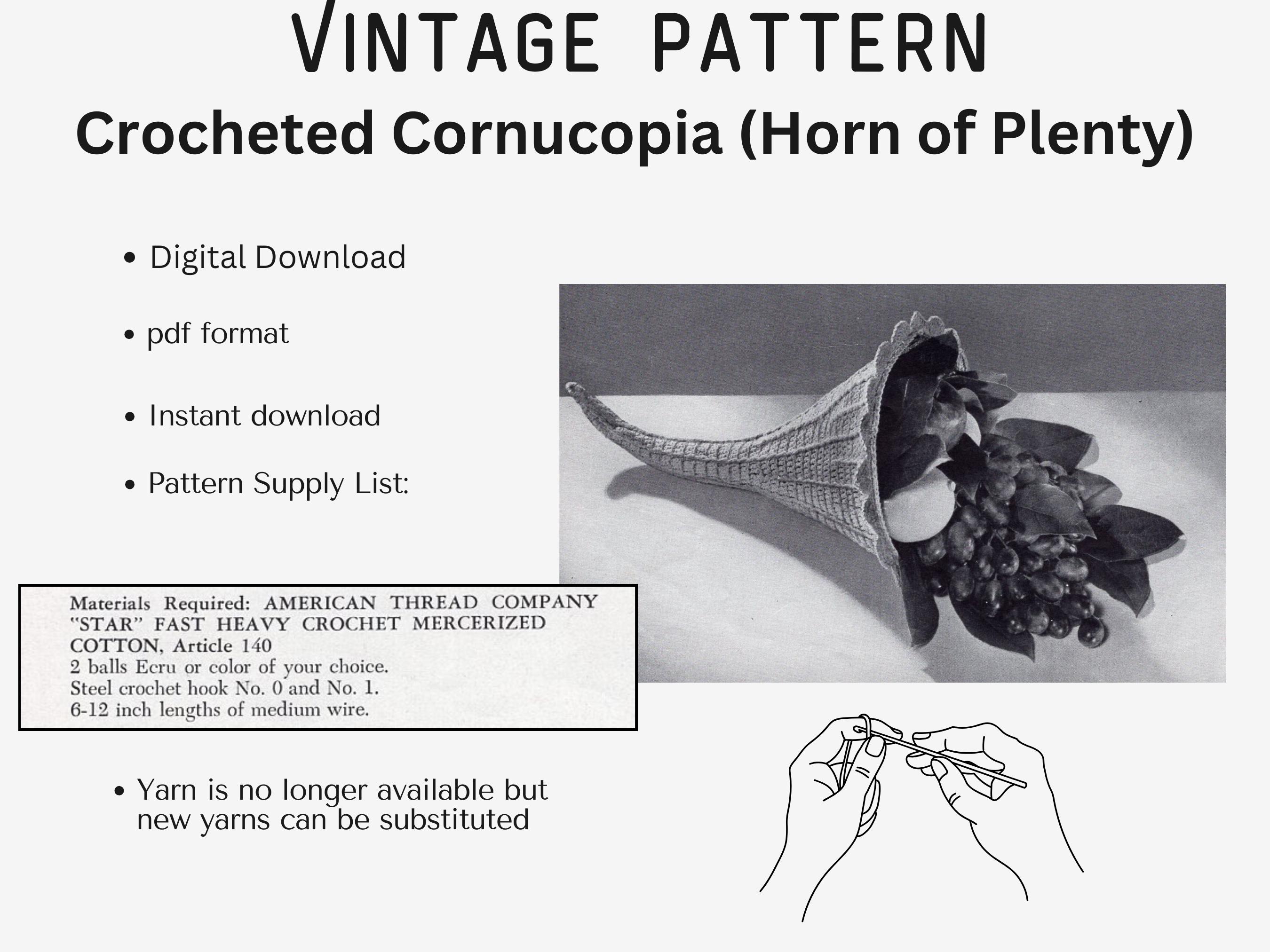 Vintage Crochet Pattern, Horn of Plenty, Cornucopia, Circa 1950s ...