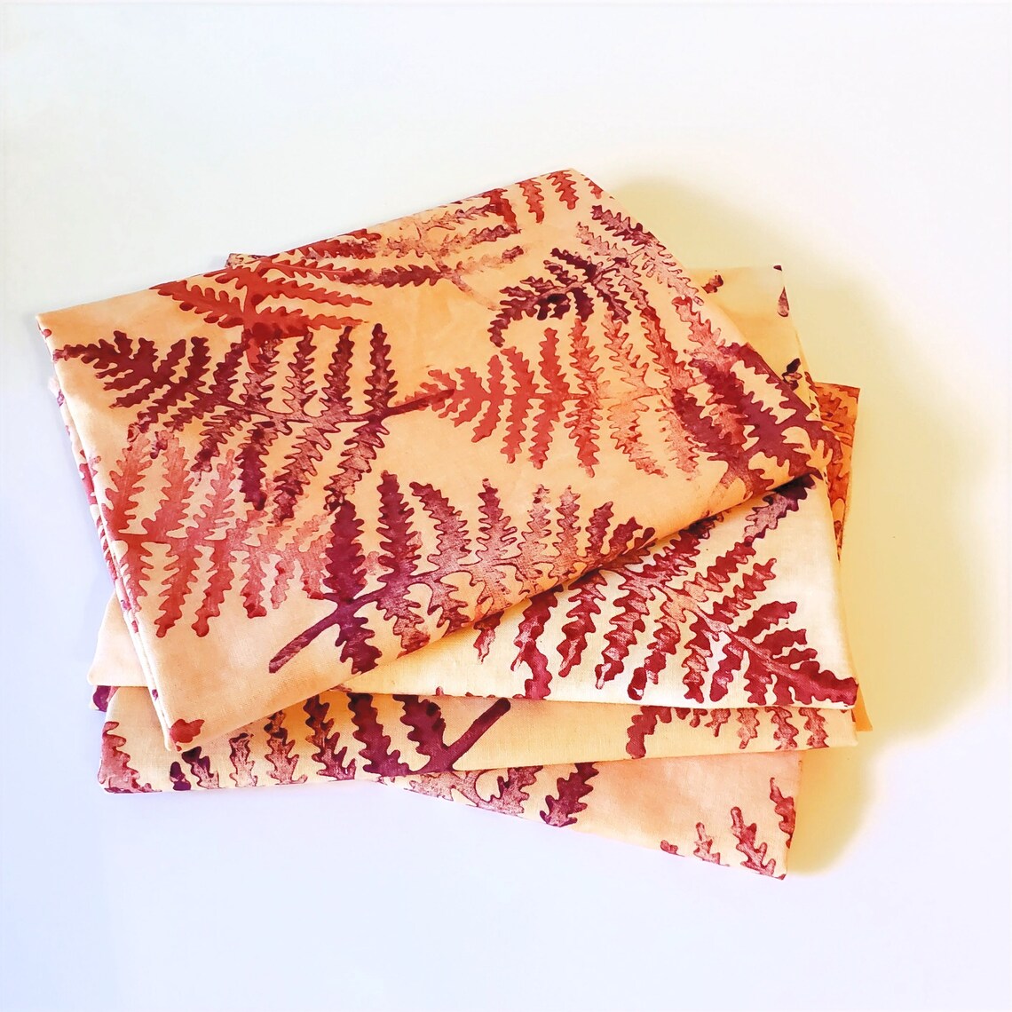 Autumn Large Leaf Print Artisan Fabric Hand Dyed Fabric Handprinted ...