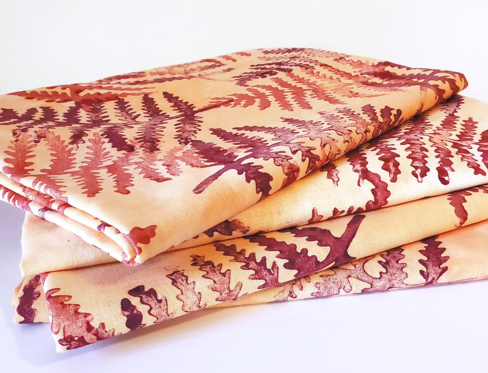 Autumn Large Leaf Print Artisan Fabric Hand Dyed Fabric Handprinted ...