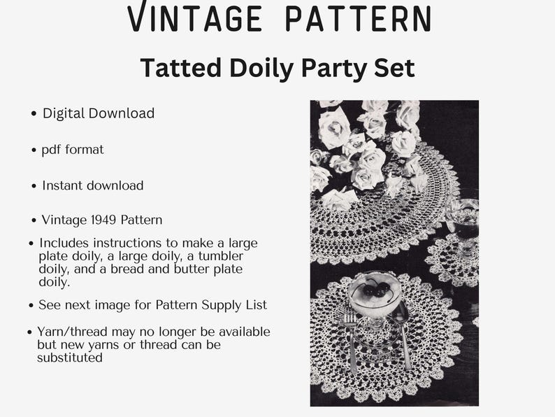 Vintage Tatted Doily Party Set Pattern, Circa 1949, Instant Download - Etsy