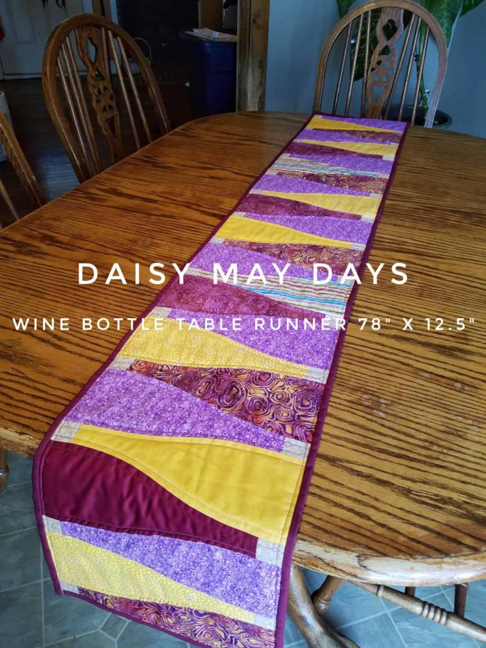 Colorful Scrappy Quilted Table Runner: Wine Bottle Patchwork - Etsy