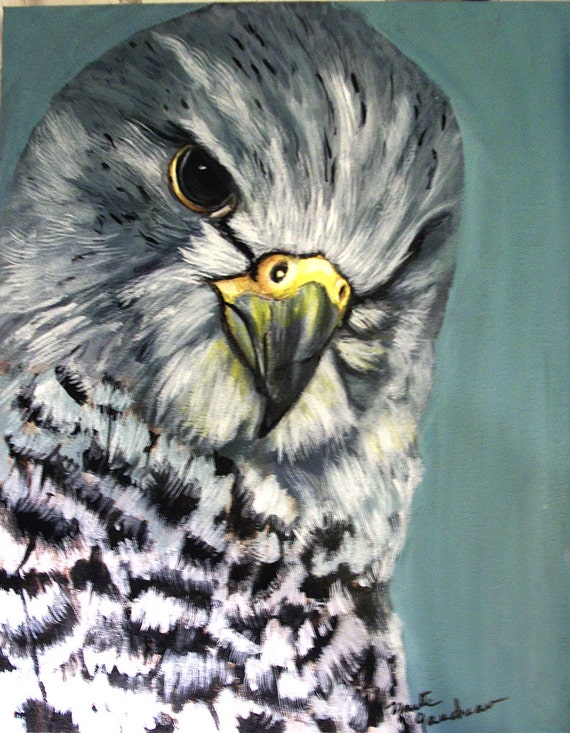 Guarding Over You Falcon Acrylic Original 11 X 14 Painting | Etsy