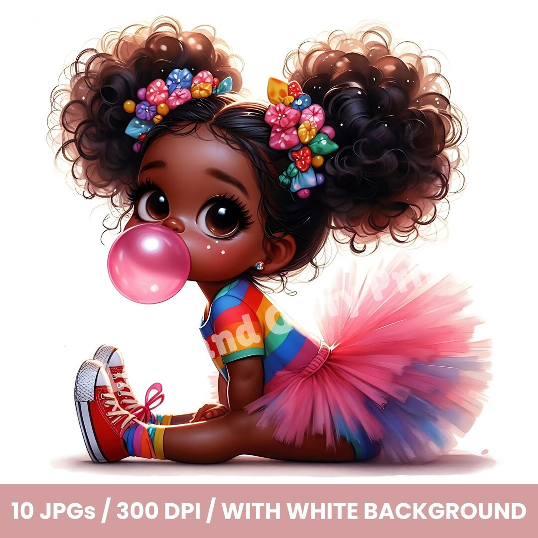 Quirky African American Girl Clipart Set of 10 Jpgs Cute Whimsical Afro ...