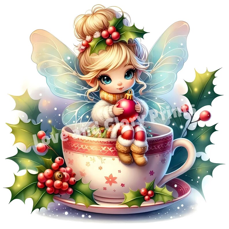 Cottagecore Christmas Fairy Clipart JPG Cute Holiday Teacup Fairy Art ...