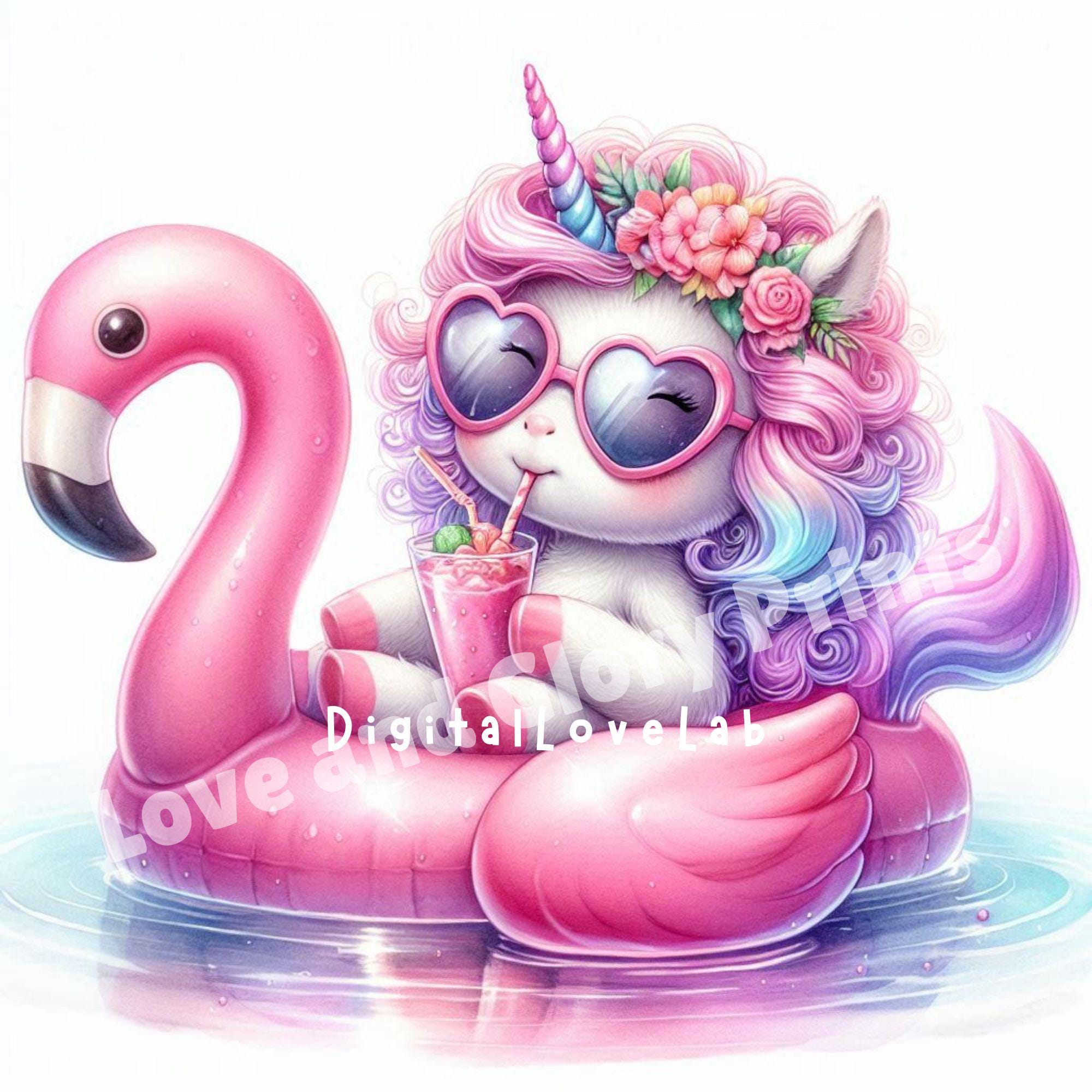 Summer Unicorn Clipart Set of 10 Jpgs Watercolor Unicorn in Pool Float ...