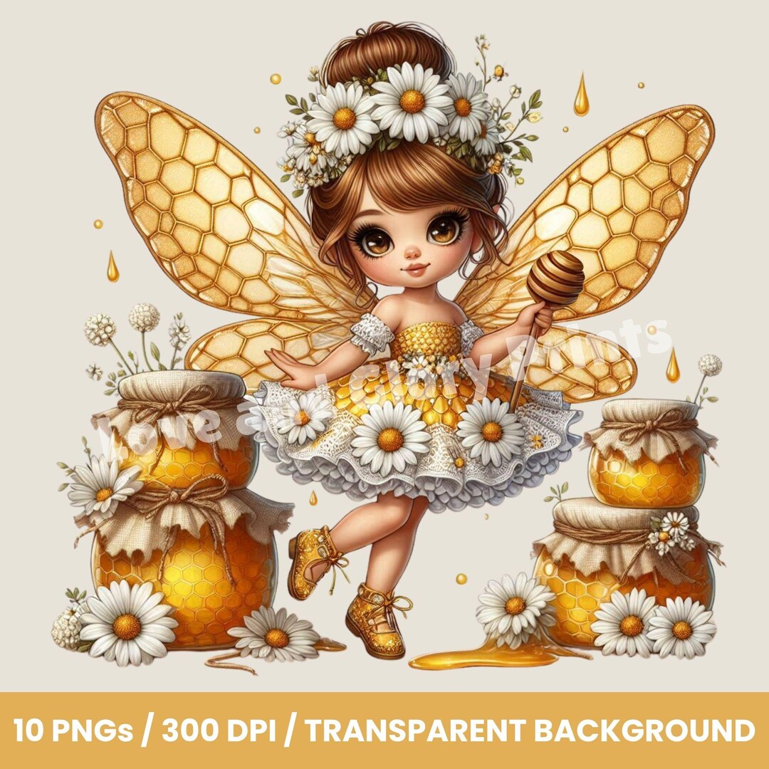 Honeycomb Fairy Clipart JPG, Cute Bee Fairy Illustration, Sweet Honey ...