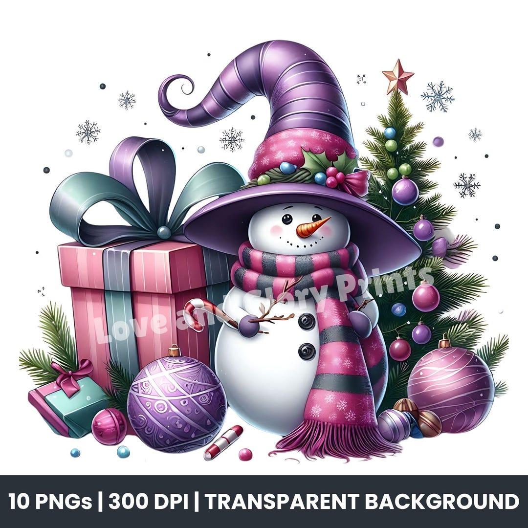 Watercolor Snowman Clipart Bundle Set of 10 Pngs, Cute Snowman, Holiday ...