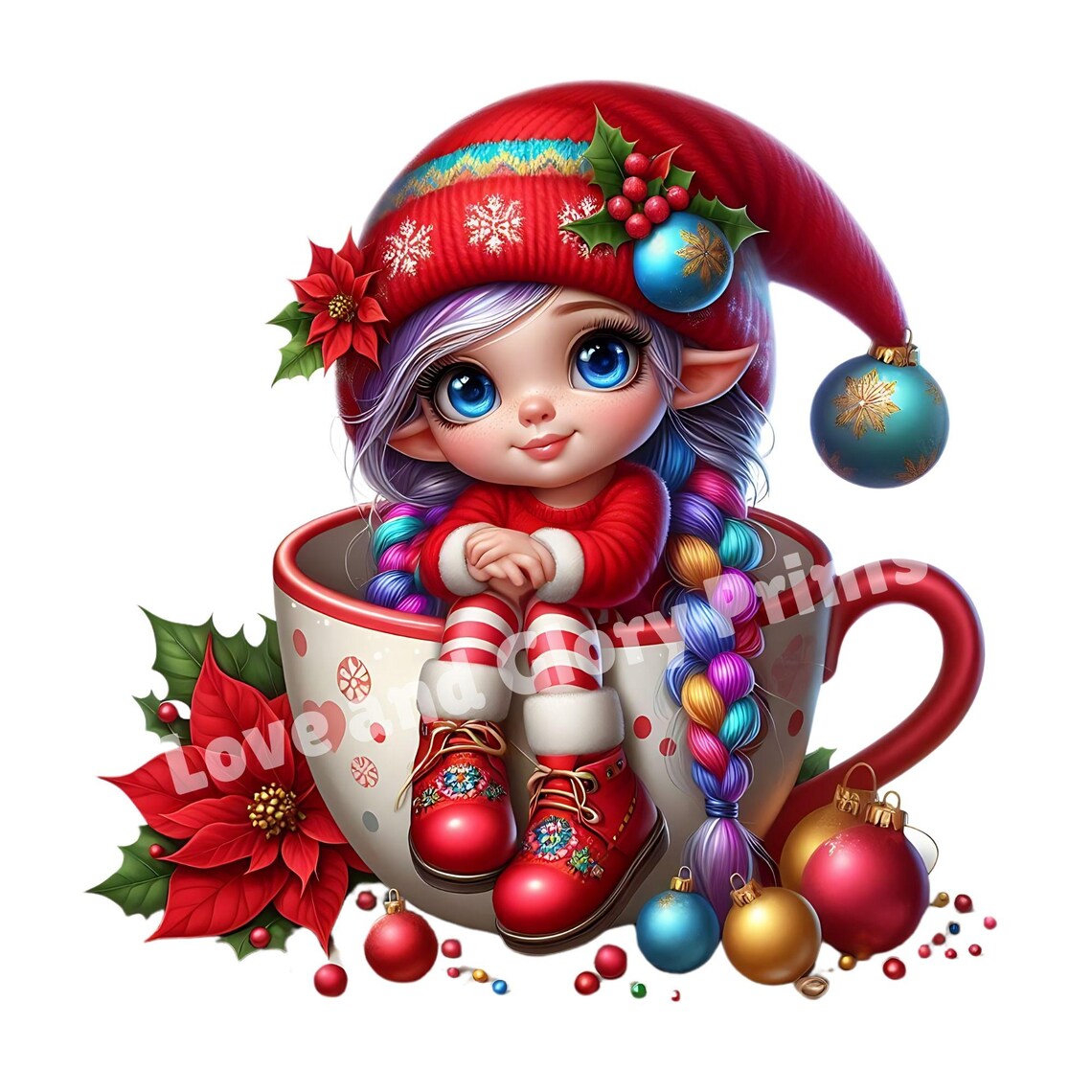 Cozy Christmas Gnome in Mug PNG, Whimsical Watercolor Holiday Clipart ...