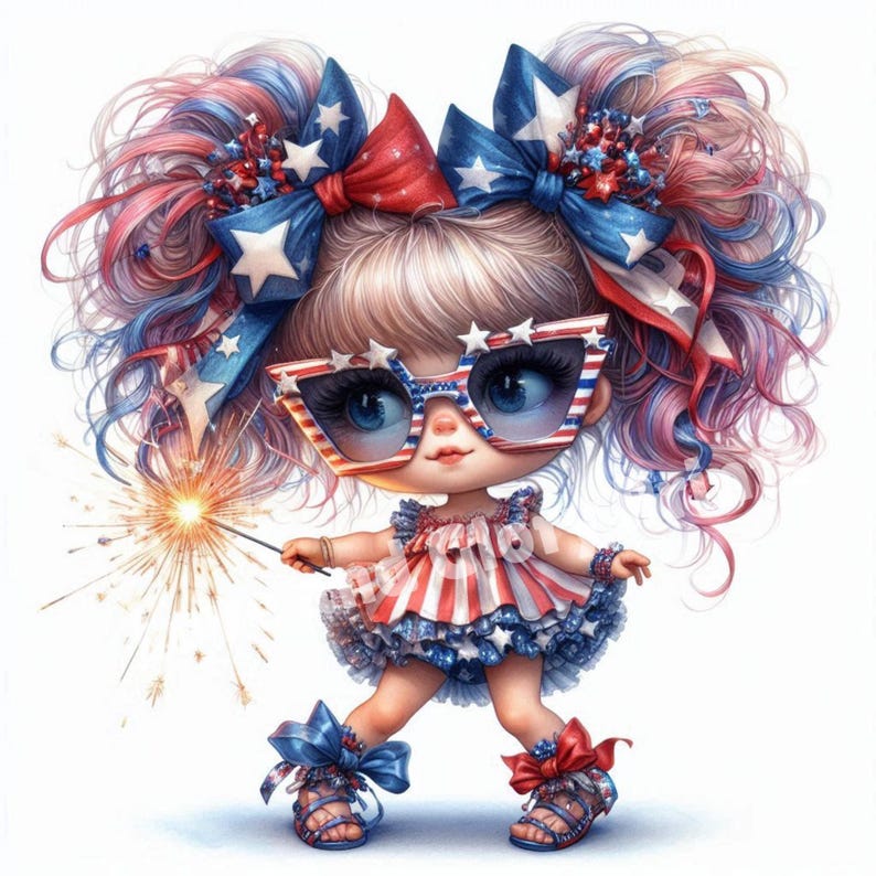 Patriotic Fourth of July Quirky Girl Clipart Set of 10 JPG American ...