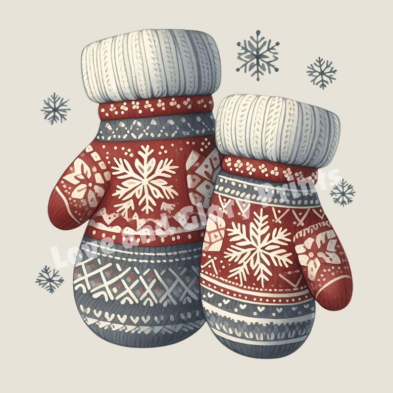 Cozy Christmas Mittens Set of 10 Pngs Festive Snowflake Mittens, Winter ...