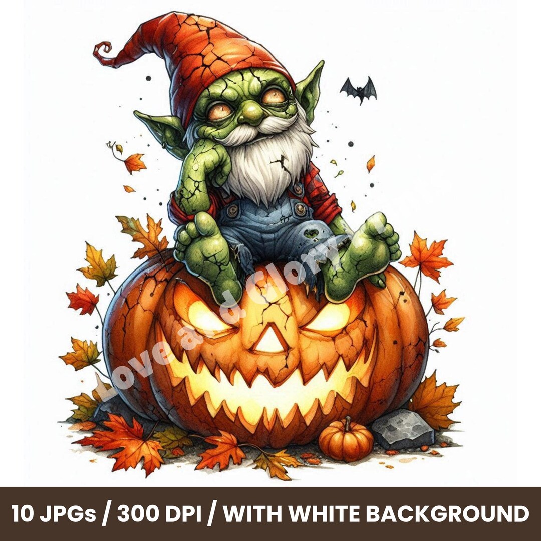 Zombie Gnome Clipart Set of 10 Jpgs Jack O Lantern Clipart, Halloween ...