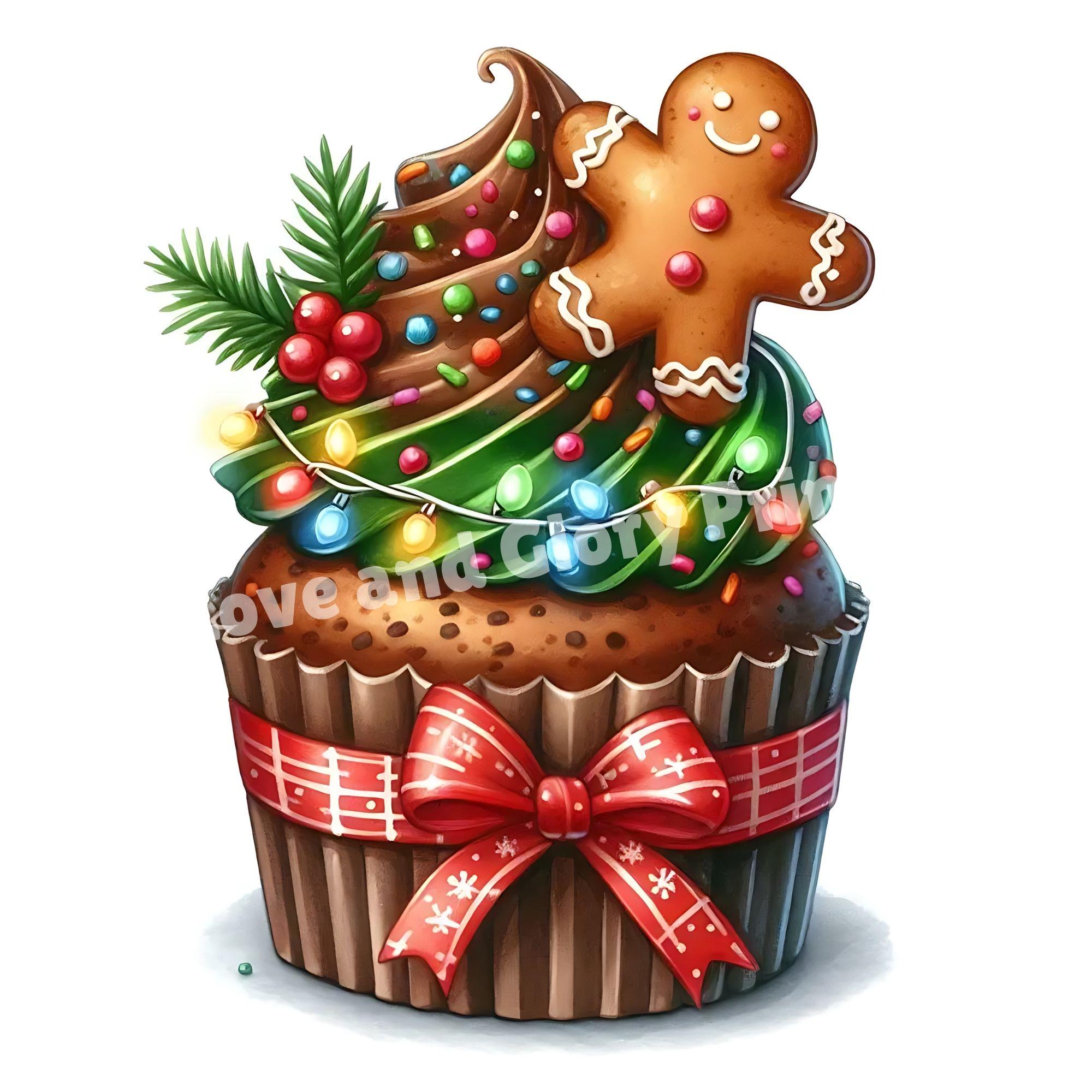 Christmas Cupcake Clipart JPG, Cute Holiday Dessert Illustration ...