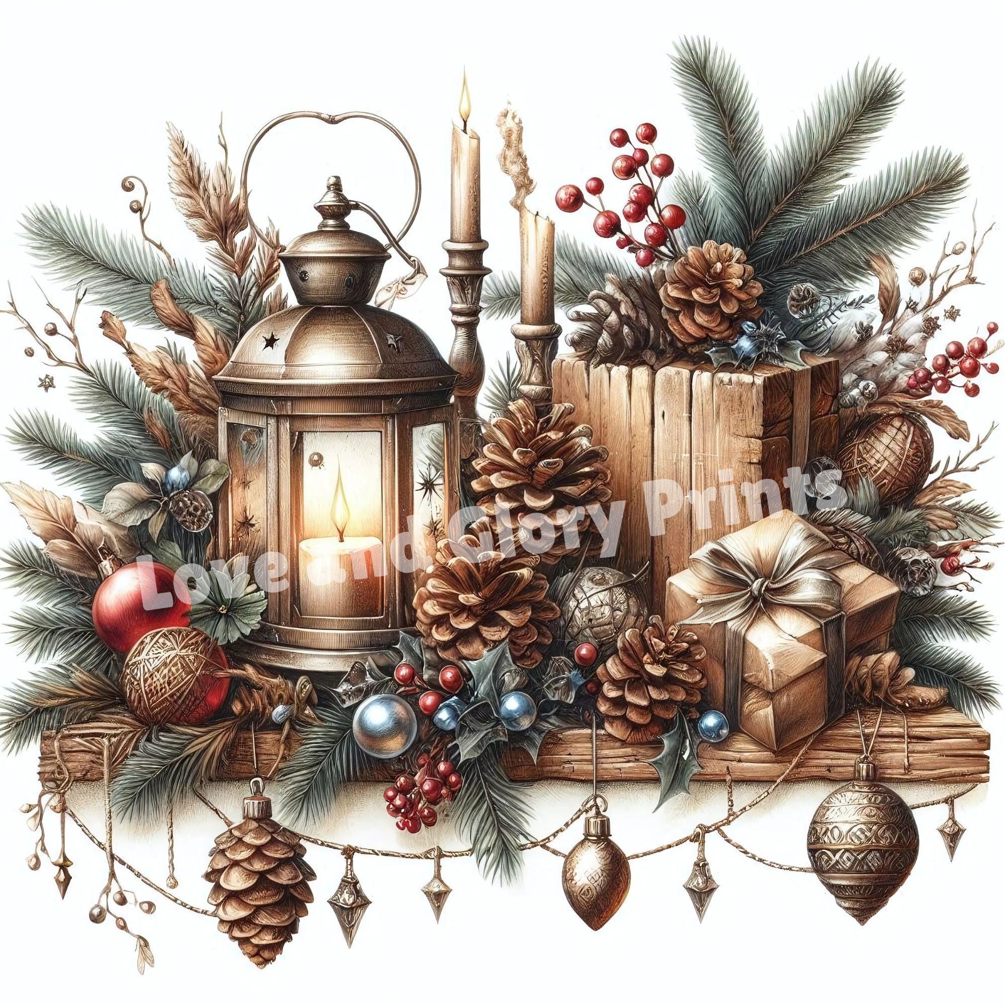 Vintage Rustic Christmas Decor Clipart JPG, Farmhouse Holiday ...