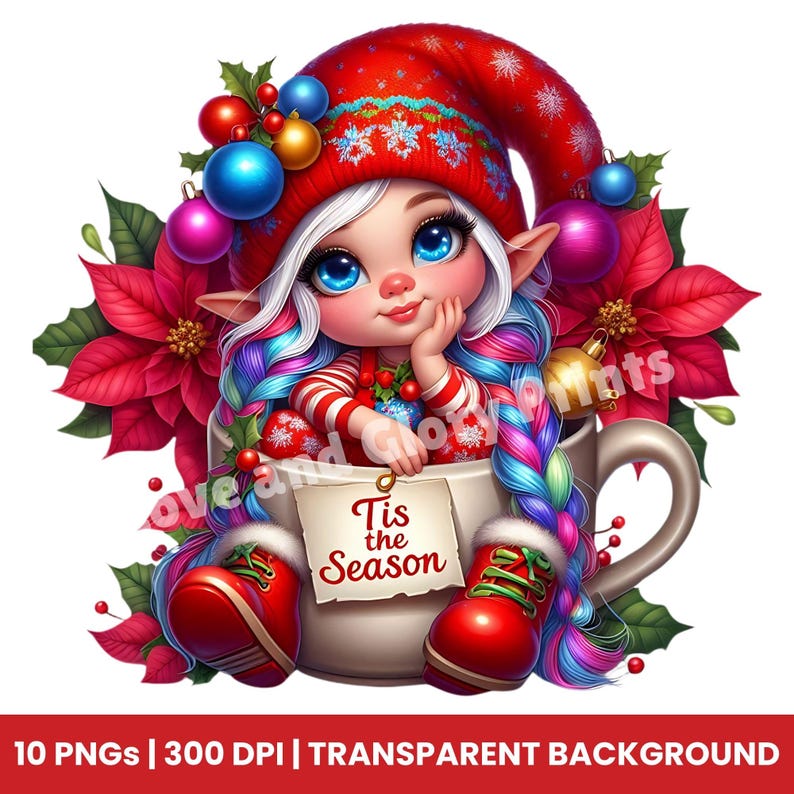 Cozy Christmas Gnome in Mug PNG, Whimsical Watercolor Holiday Clipart ...