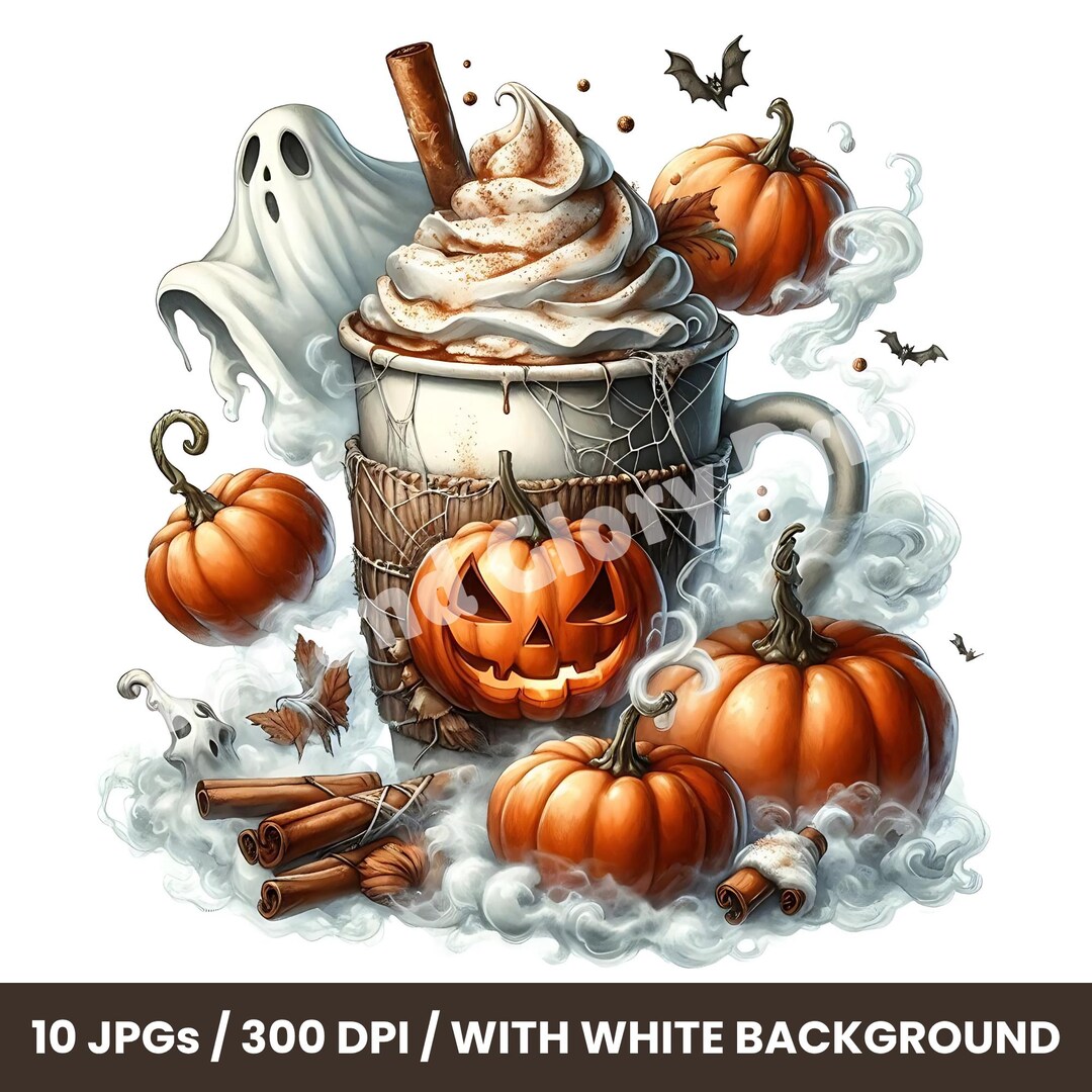 Halloween Coffee Clipart Set of 10 Jpgs Scary Gothic Watercolor Hot ...