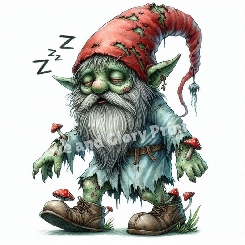 Sleep Walking Zombie Gnome Clipart Set of 10 Jpgs Halloween Gnome ...