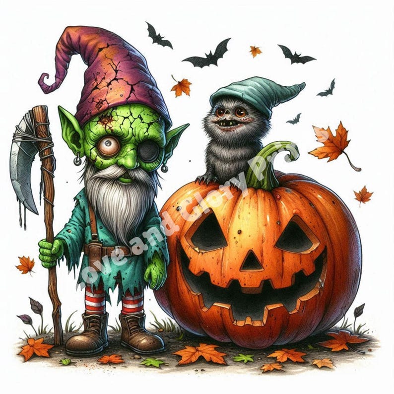 Zombie Gnome Clipart Set of 10 Jpgs Jack O Lantern Clipart, Halloween ...