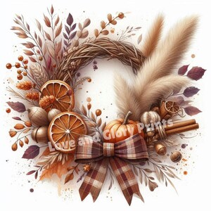 Autumn Thanksgiving Wreath Clipart Set of 10 Jpgs Dried Leaves Clipart ...