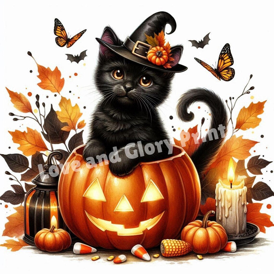 Halloween Cat Clipart Bundle Set of 10 Jpgs, Halloween Clipart ...