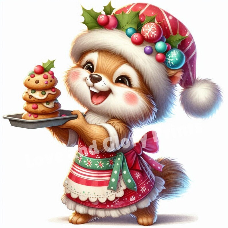 Sweet Christmas Animals Clipart Cute Holiday Animal Illustrations ...