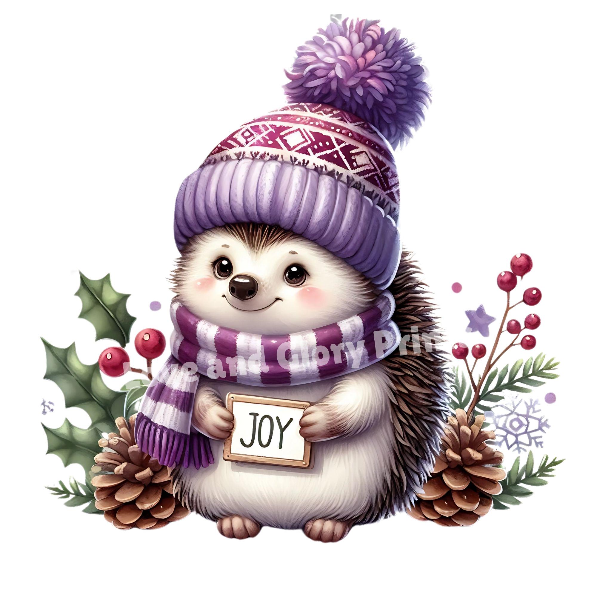 Watercolor Christmas Hedgehog PNG, Festive Holiday Animal Clipart, Cute ...