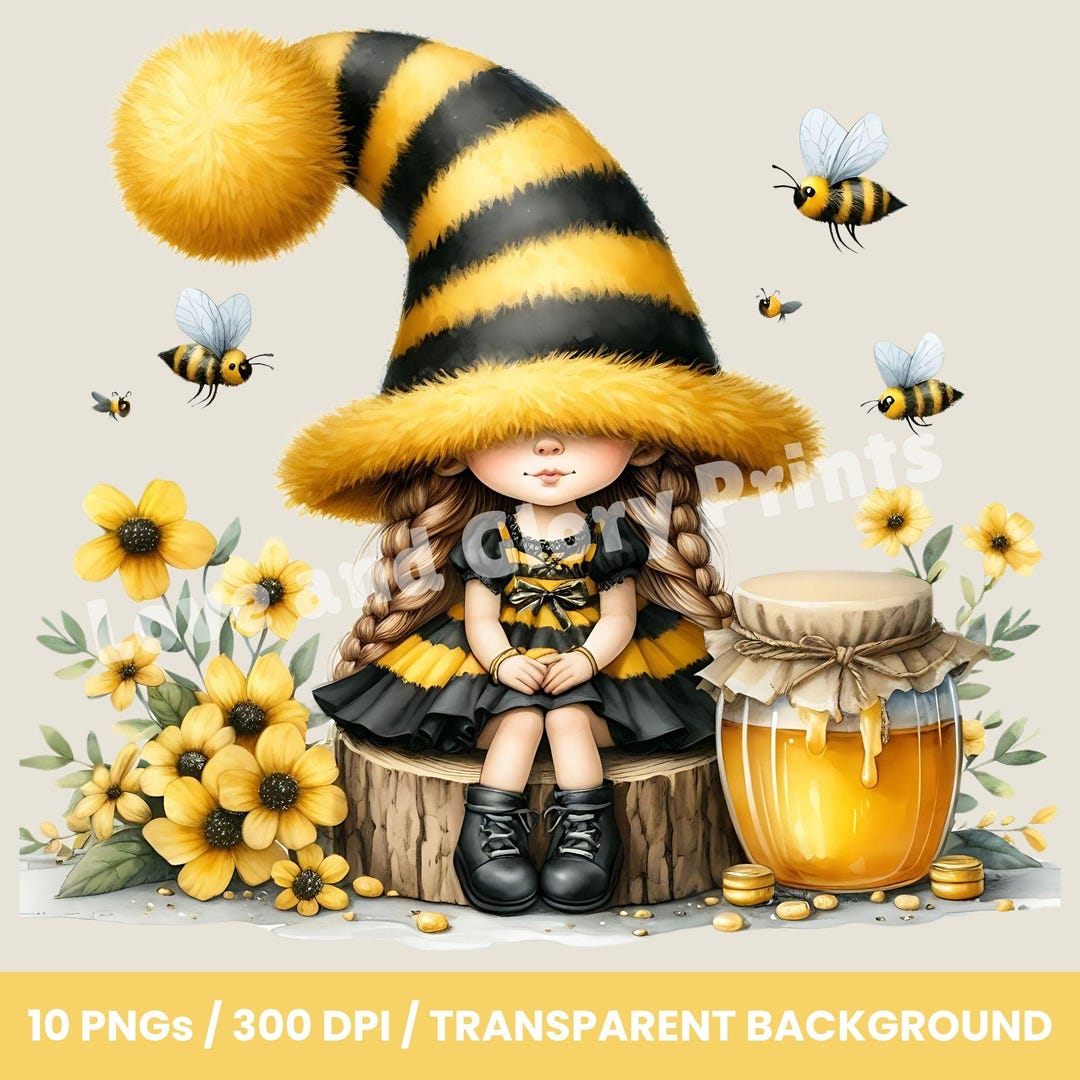 Honeybee Gnomes PNG, Cute Bee Gnome Clipart, Bumble Bee Sublimation ...