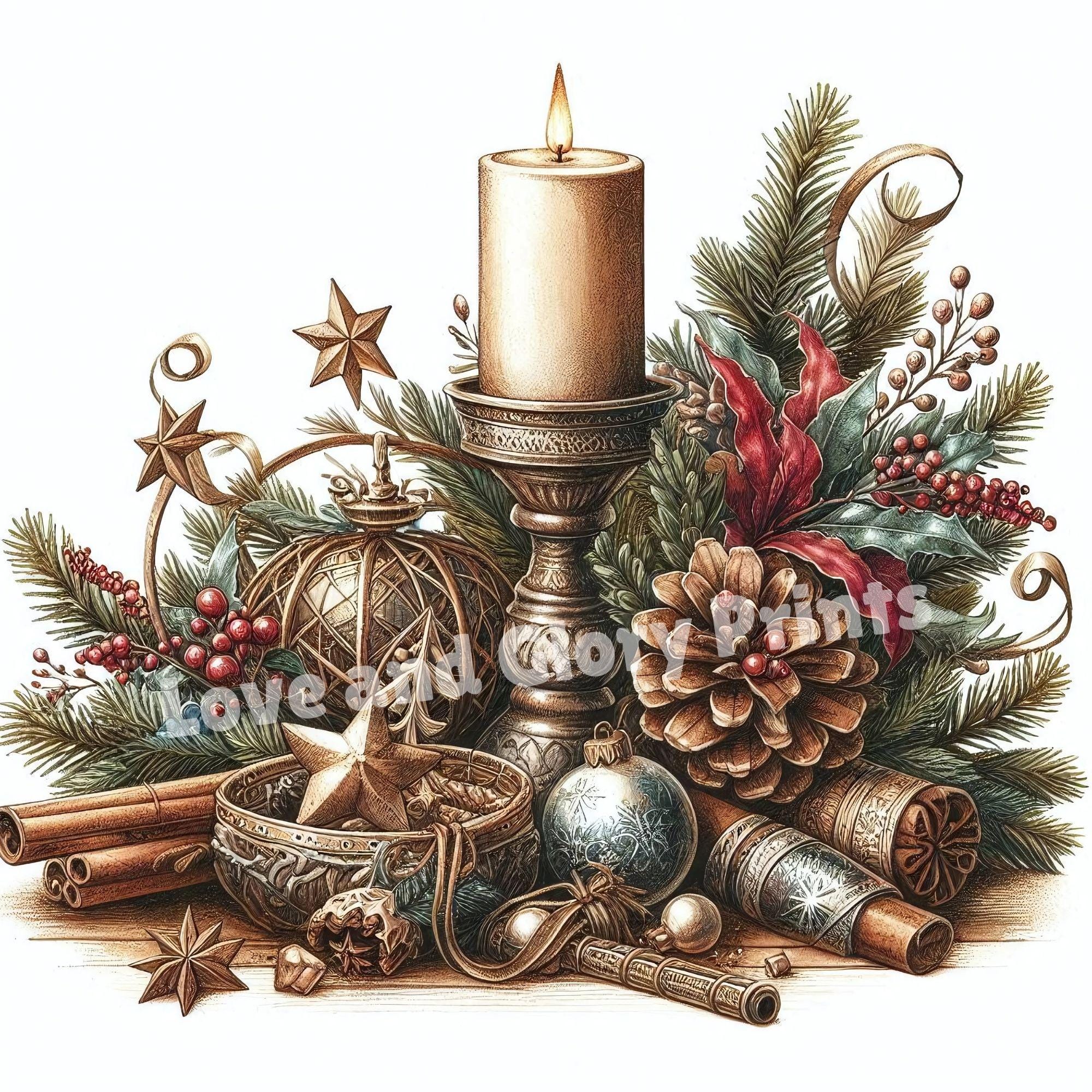 Vintage Rustic Christmas Decor Clipart JPG, Farmhouse Holiday ...