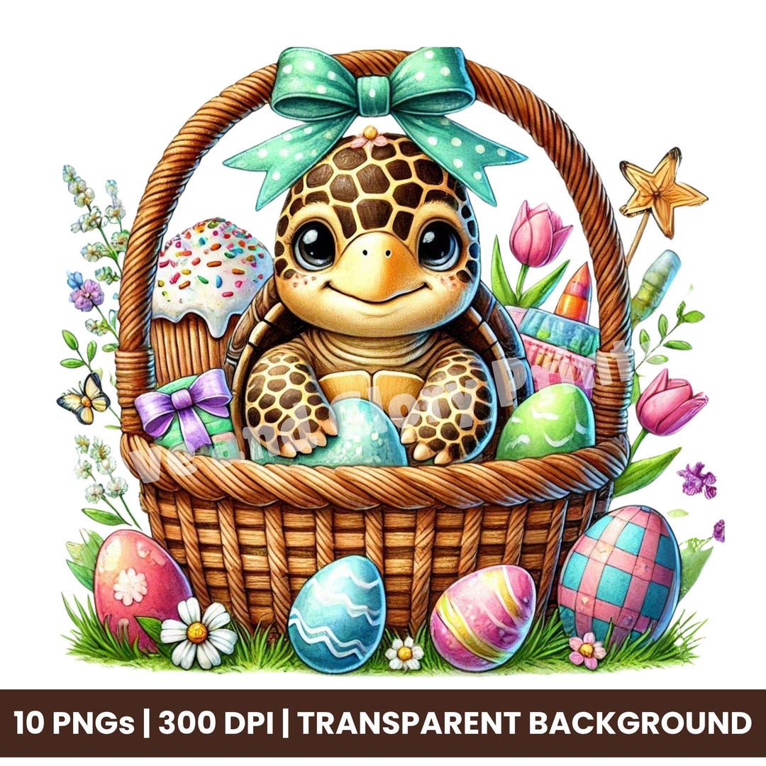 Easter Turtle PNG, Cute Turtle With Easter Eggs Clipart, Spring Animal ...
