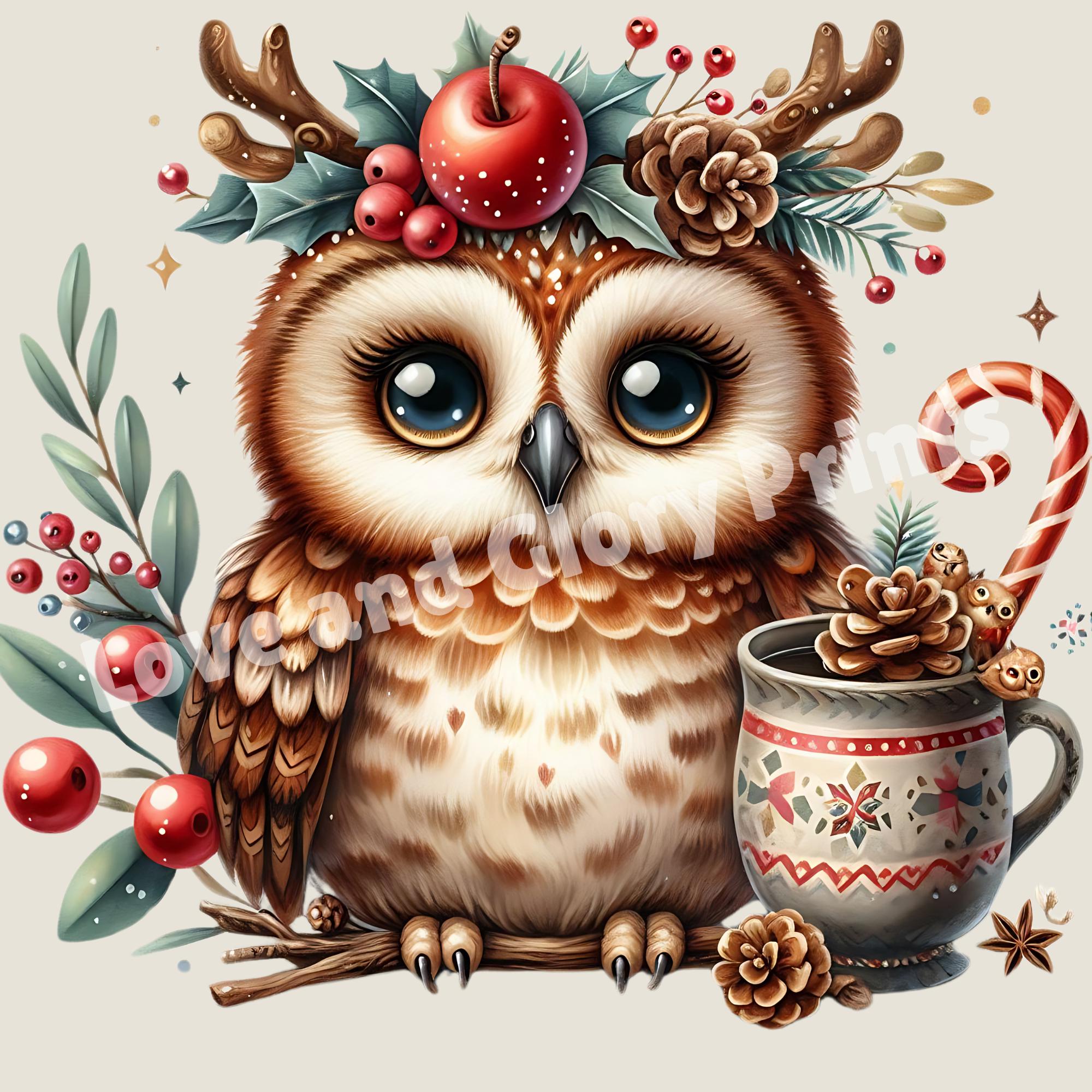 Christmas Owl Clipart PNG Set of 12 Christmas Art, Journaling ...