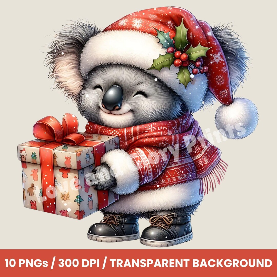 Christmas Koala Clipart Set of 10 Pngs Christmas Animal Clipart ...
