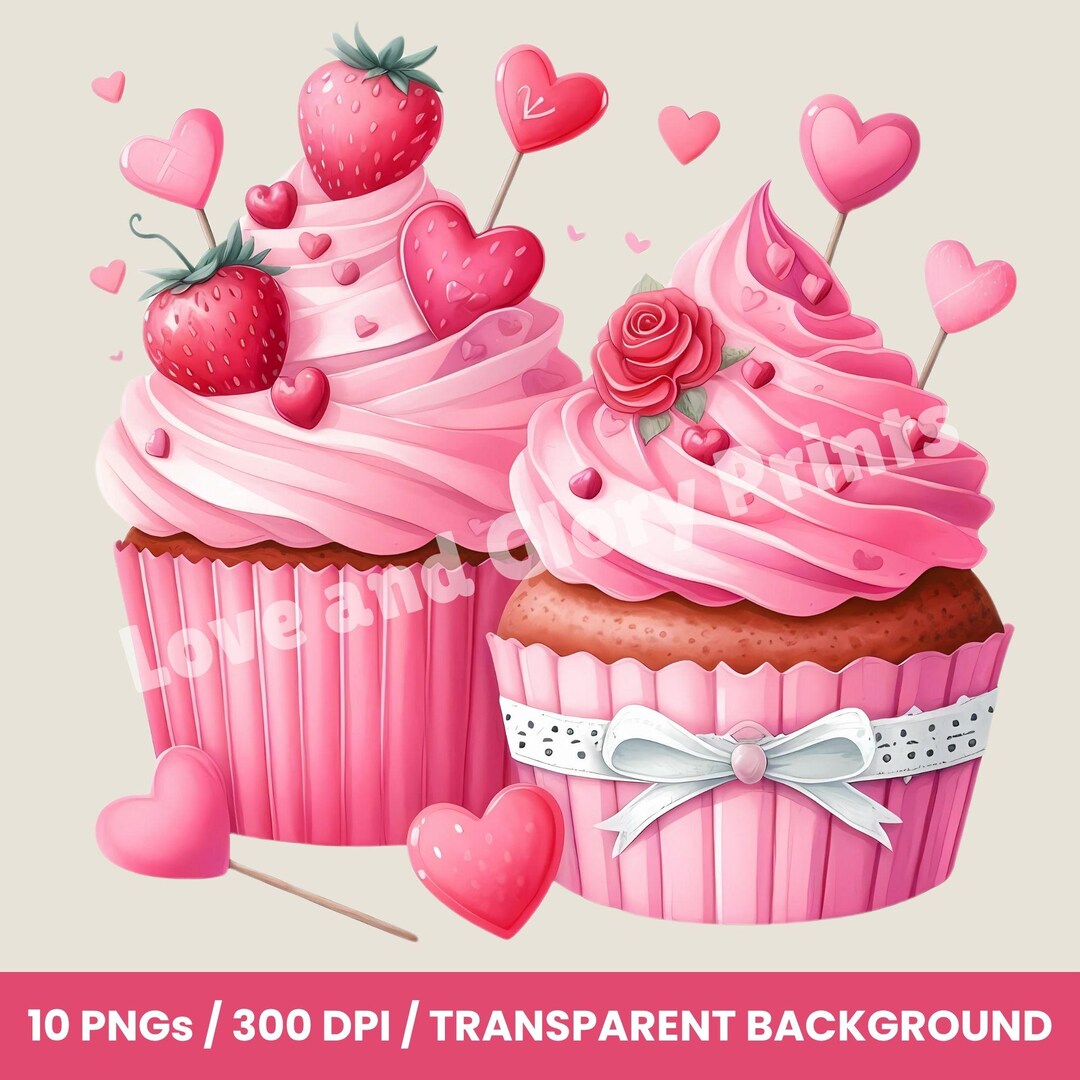 Valentine Cupcake Clipart PNG, Cute Valentine Dessert Clipart ...