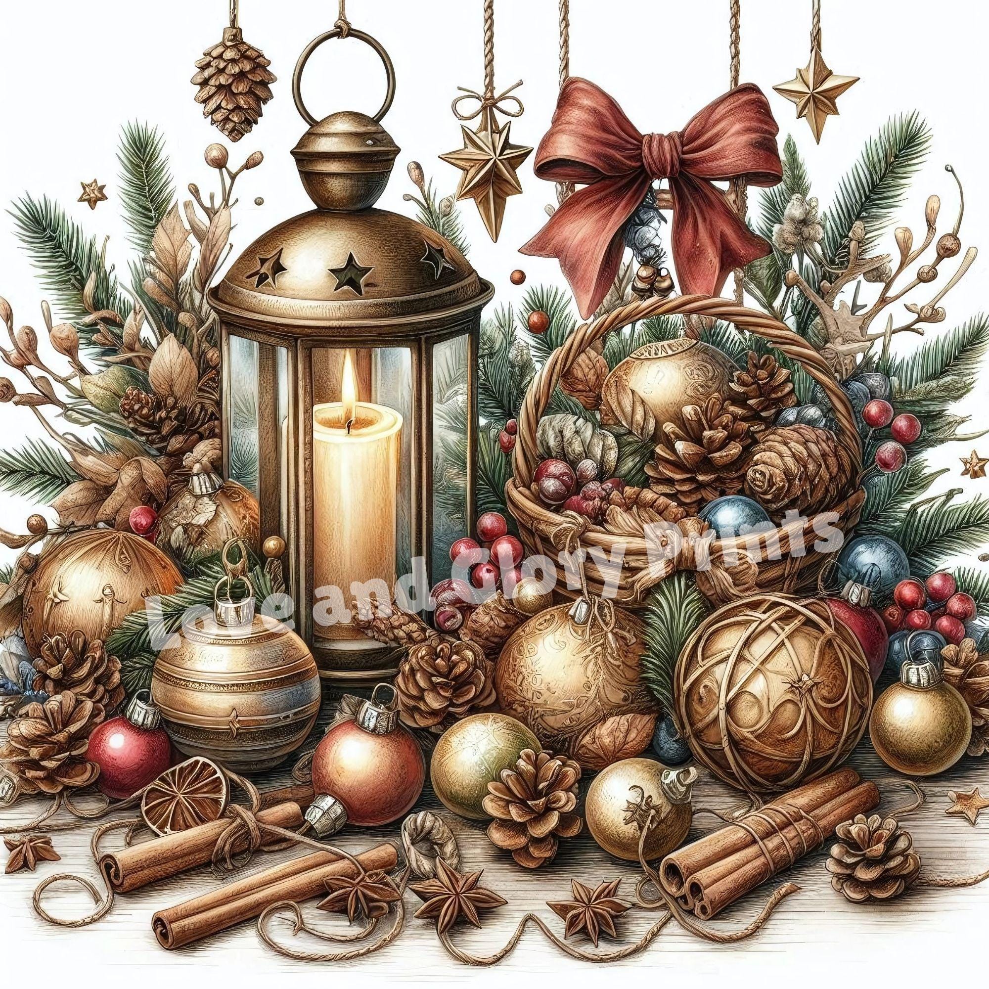 Vintage Rustic Christmas Decor Clipart JPG, Farmhouse Holiday ...