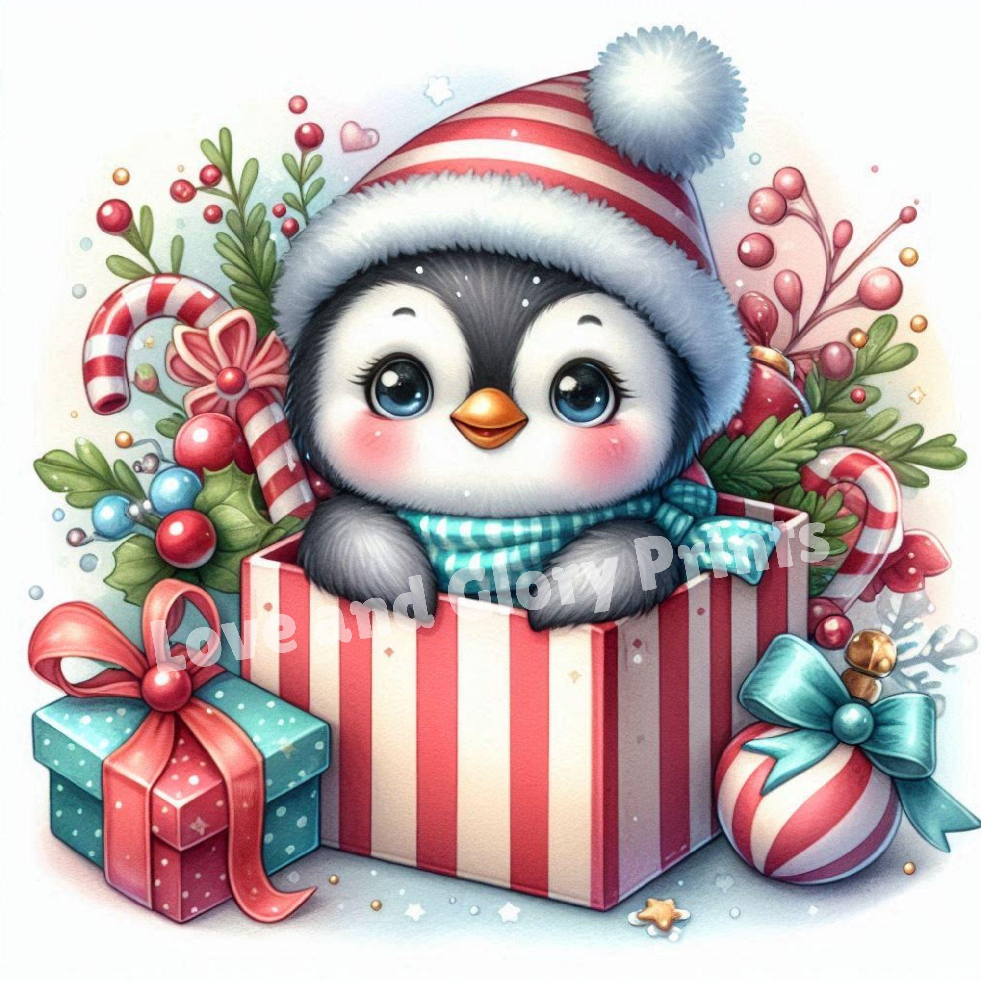Cute Christmas Animals Clipart, Watercolor Holiday Gift Box JPG, Winter ...