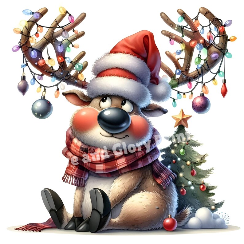 Funny Christmas Reindeer JPG Clipart Set of 10 Quirky Holiday Reindeer ...
