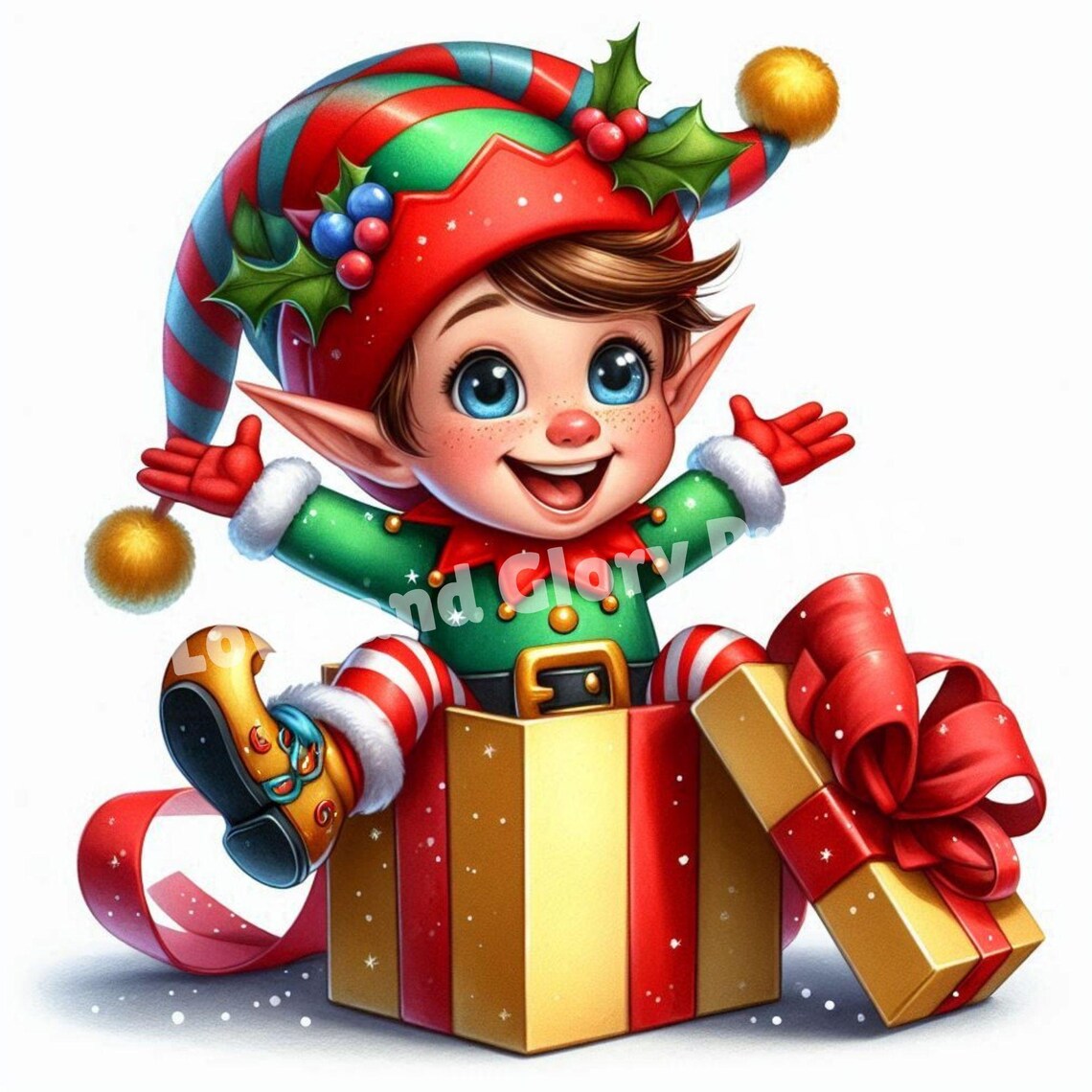 Festive Elf Clipart JPG | Christmas Elf Baking Cookies Illustration ...
