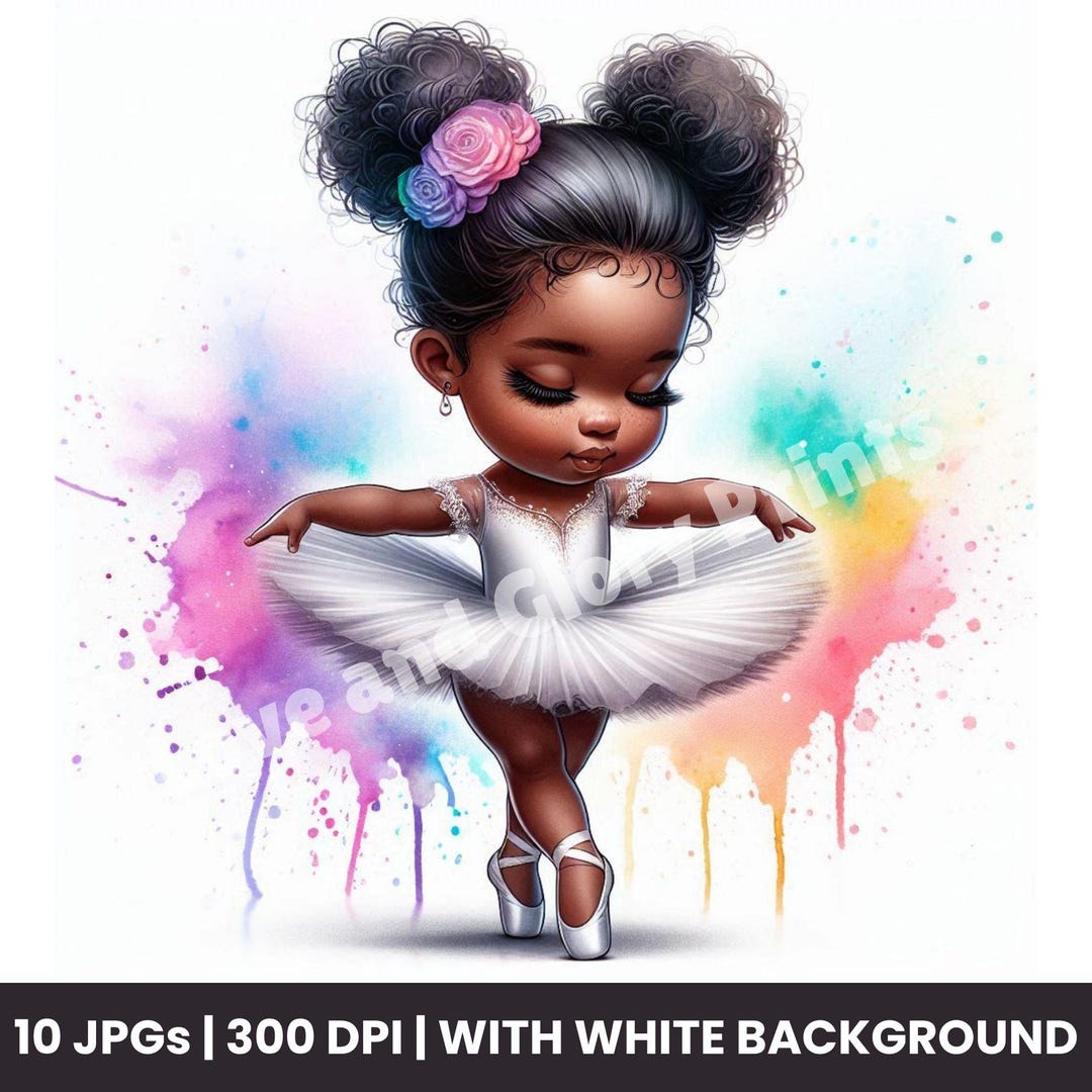 Cute Black Girl Ballerina Clipart Set of 10 Jpgs Afro Girl Ballerina ...