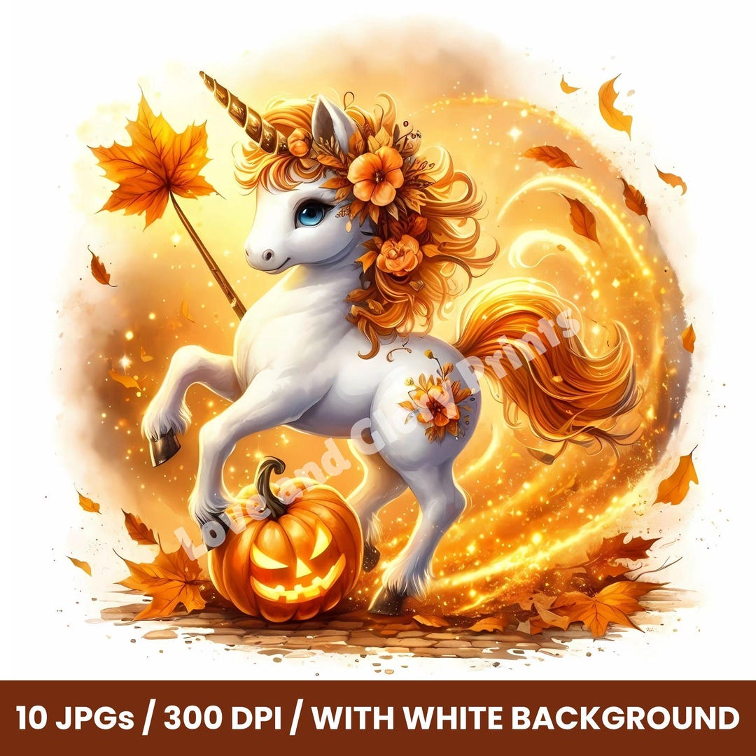 Autumn Unicorn Clipart Set of 10 Golden Forest Unicorn, Baby Unicorn ...