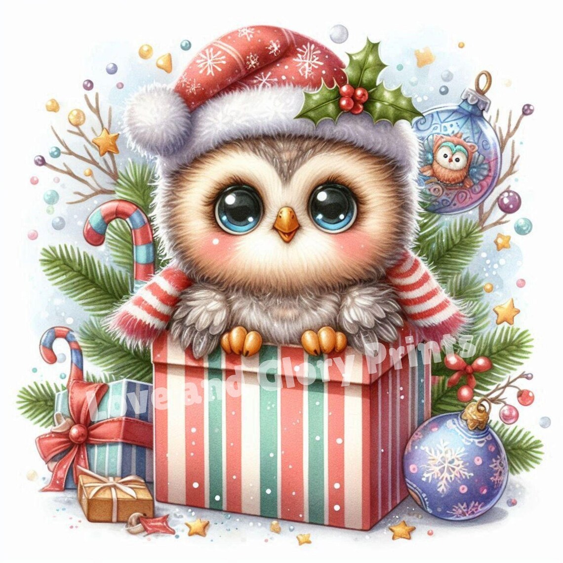 Cute Christmas Animals Clipart, Watercolor Holiday Gift Box JPG, Winter ...