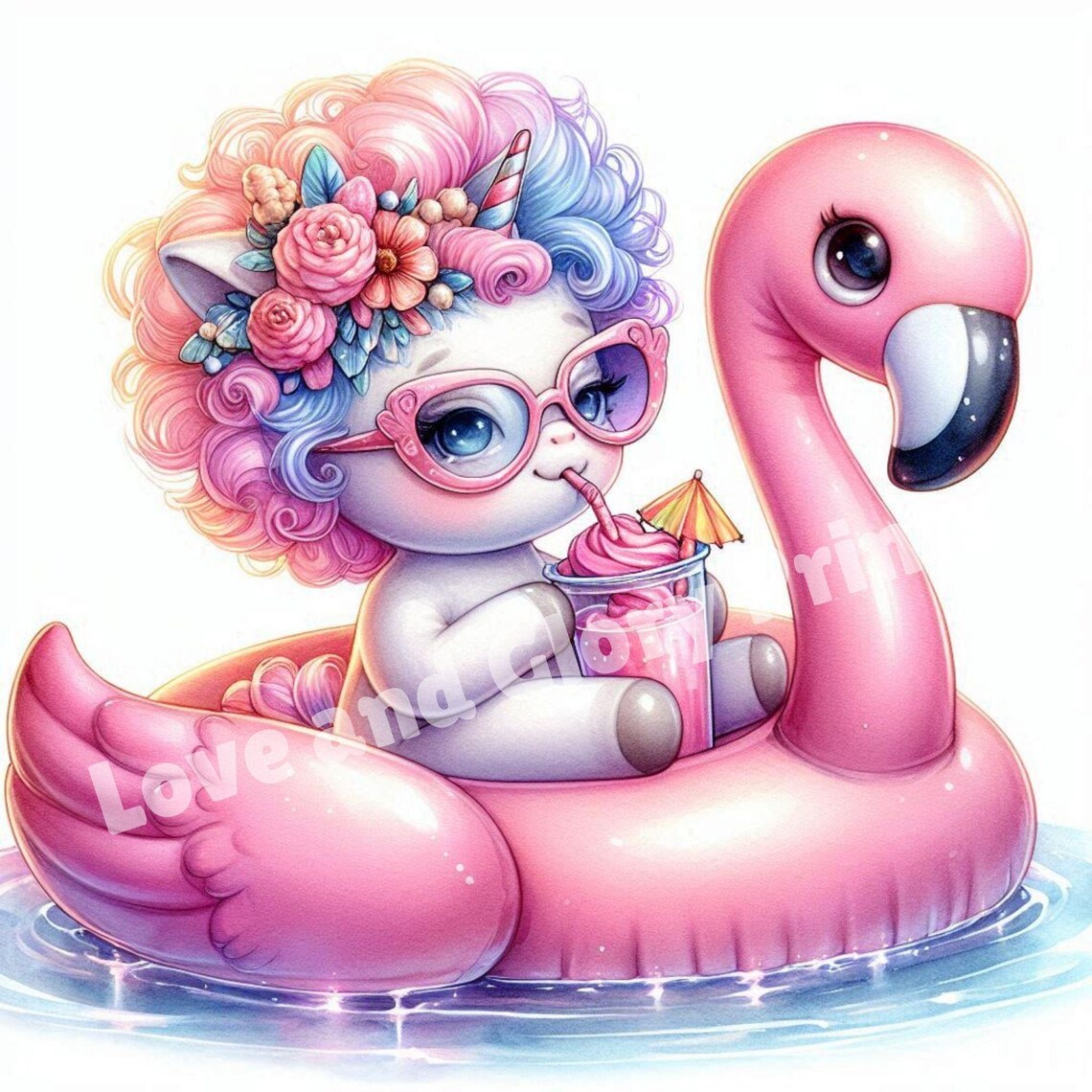Summer Unicorn Clipart Set of 10 Jpgs Watercolor Unicorn in Pool Float ...